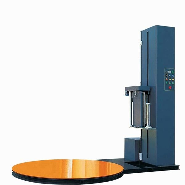 Grey and Blue Automatic Pallet Shrink Wrap Machine With PLC System