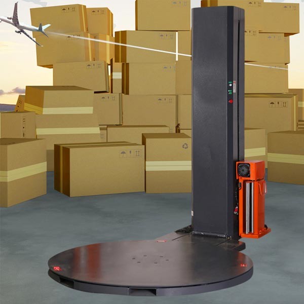 Grey and Blue Automatic Pallet Shrink Wrap Machine With PLC System